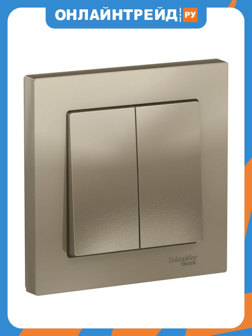 Выключатель 2-клавишный Systeme Electric (schneider Electric) SCHNEIDER ELECTRIC ATLASDESIGN, сх.5, 10АХ, в сборе, шампань, ATN000552