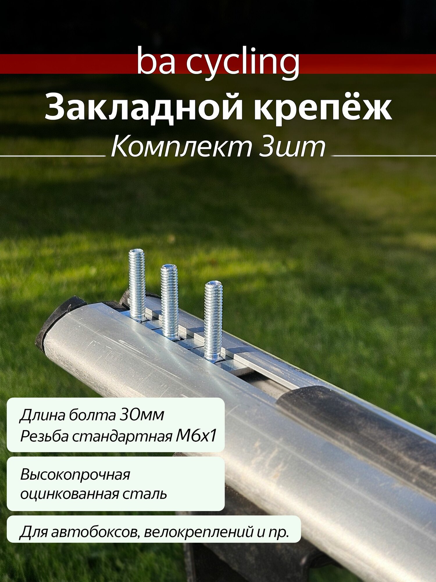 Закладной крепеж 30мм 3шт (для автобоксов, велокреплений и пр.)