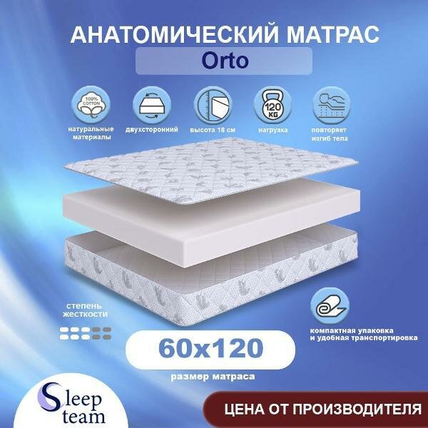 Матрас SleepTeam детский Orto 60х120, беспружинный, высота 18 см,