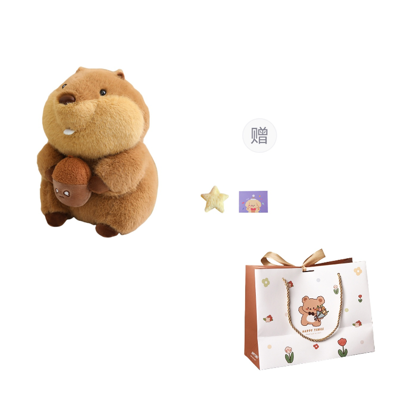 Плюшевая игрушка унисекс OU DI PIG, успокаивающая, 22 см, Hazelnut Style (Includes Stars Hair Clip+Greeting Card)