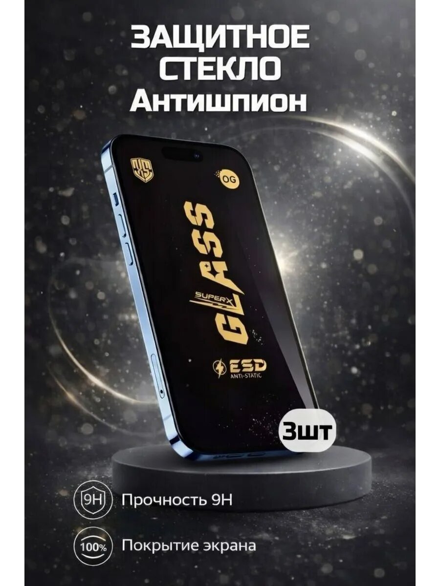 Защитное стекло iPhone 16 Pro Max Антишпион 3 шт