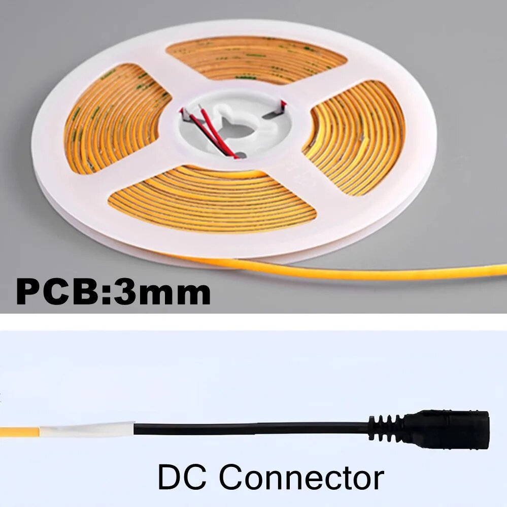 Светодиодная лента COB 3 мм 5В RGB 400 светодиодов 0.5м DC Plug, Белый, White, 0.5m