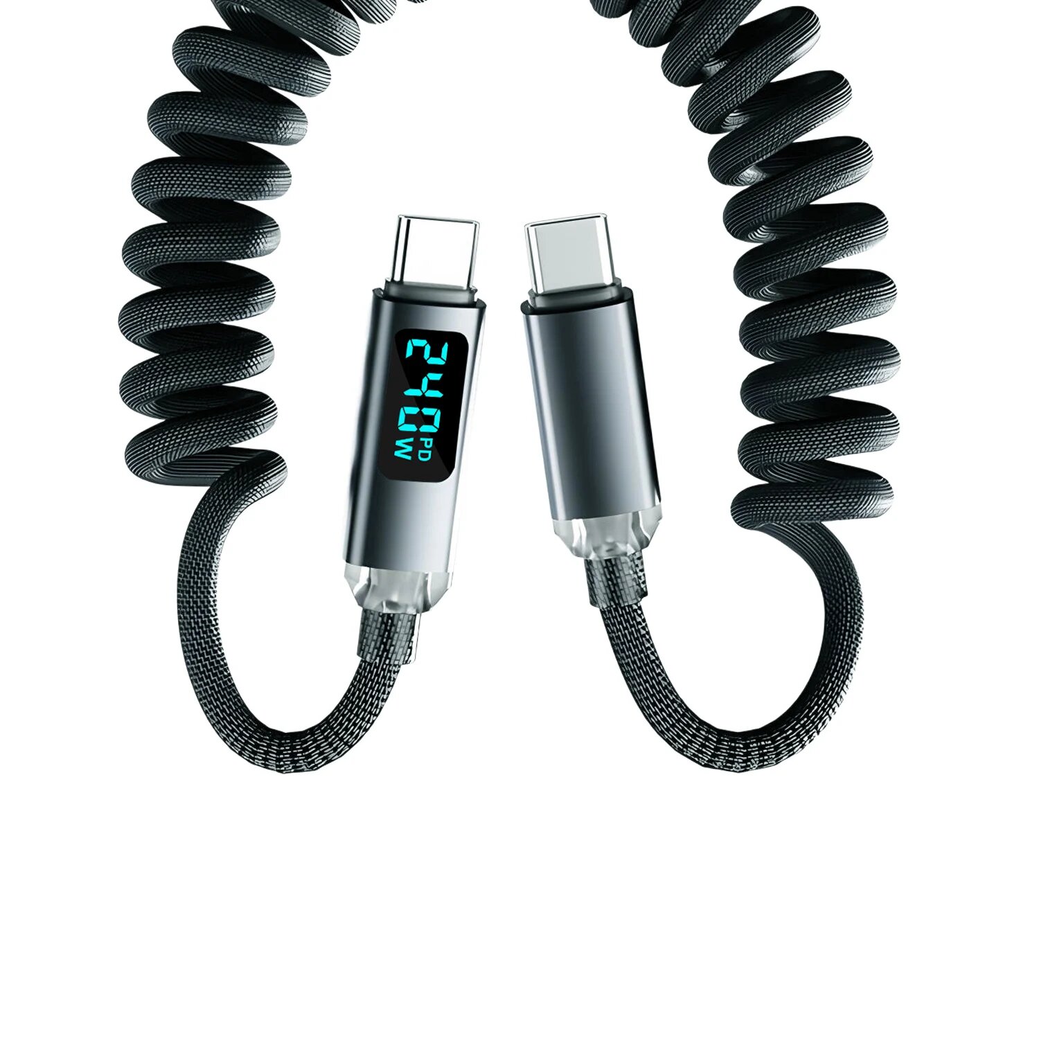 Кабель USB-C на USB-C с быстрой зарядкой PD, пружинный, для автомобиля, для iPhone 15, Xiaomi 12, Samsung S23, Macbook