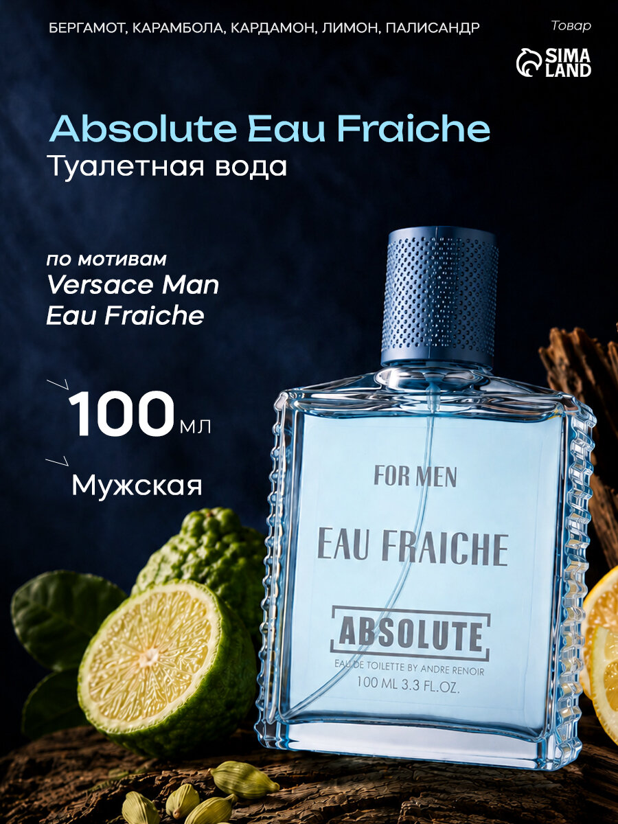Туалетная вода мужская Absolute Eau Fraiche 100 мл, акватический древесный аромат