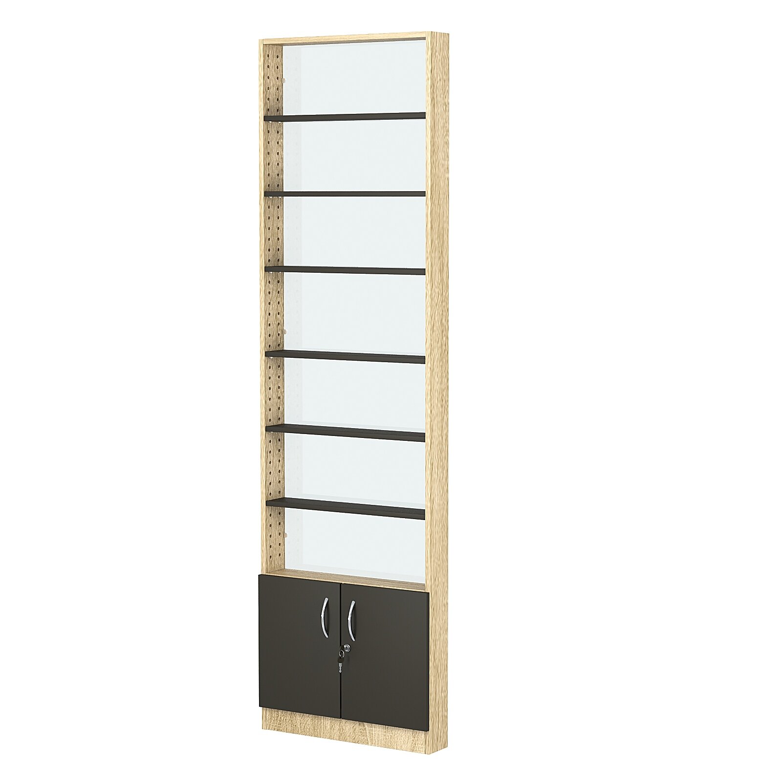 Стеллаж из ДСП с 6-ю полками 100x600 мм серии LEVEL-6 №1-1 (З/C - стекло), Дуб Сонома + Черный