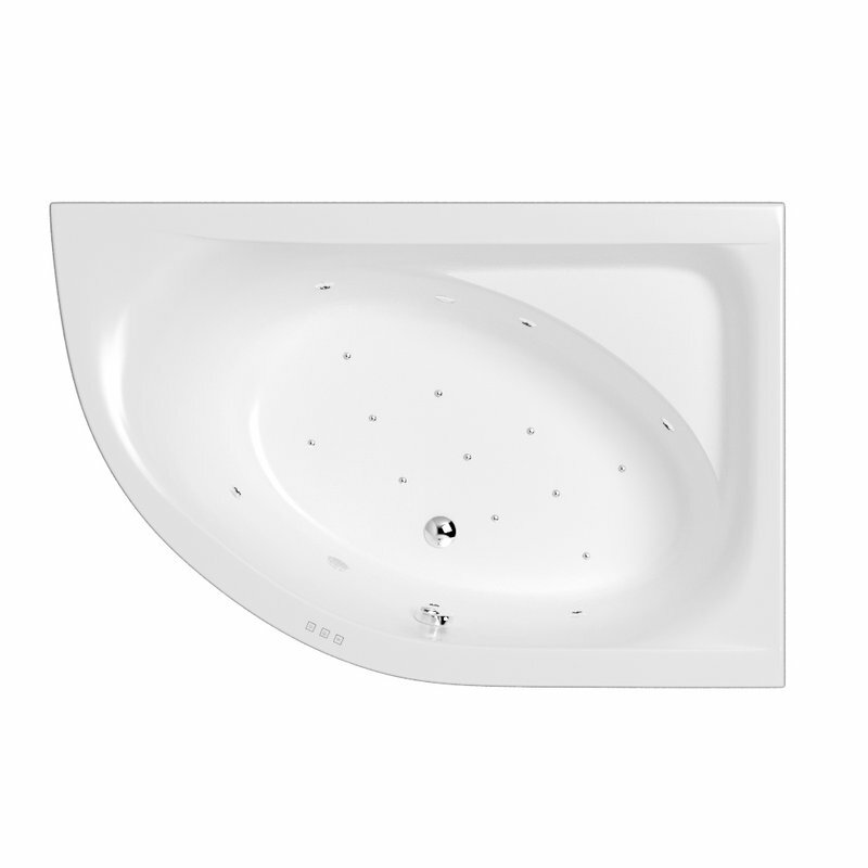 Акриловая ванна WHITECROSS 170x110 см, угловая, правая, встраиваемая, с гидромассажем, белая, асимметричная, с каркасом, с сиденьем, со сливом-переливом, с донным клапаном, 6 форсунок гидромассажа, с аэромассажем