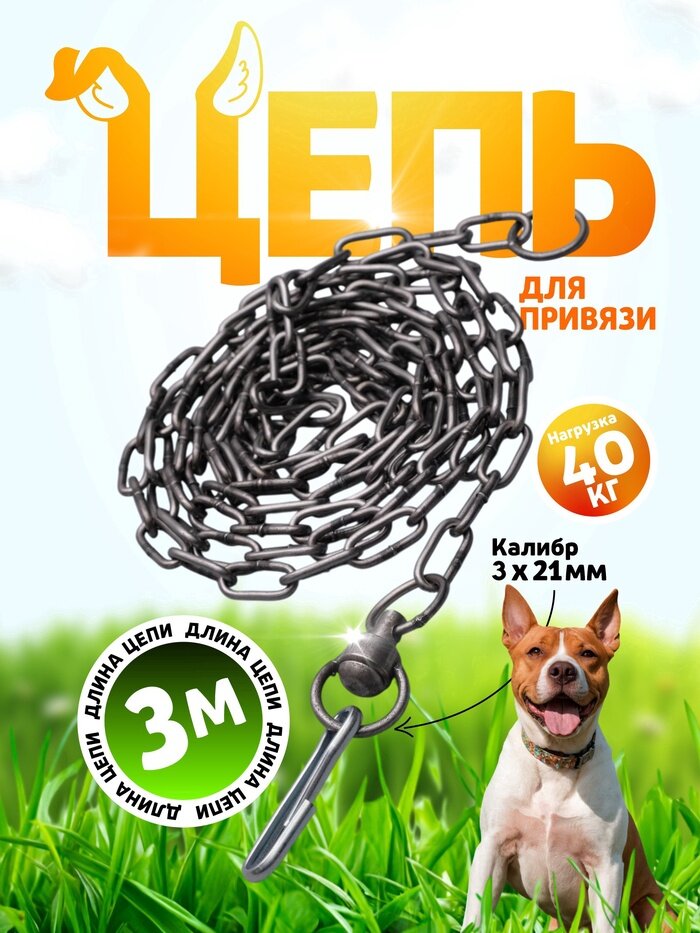 Цепь для привязи собак, 3 м, калибр 3×21 мм, черная