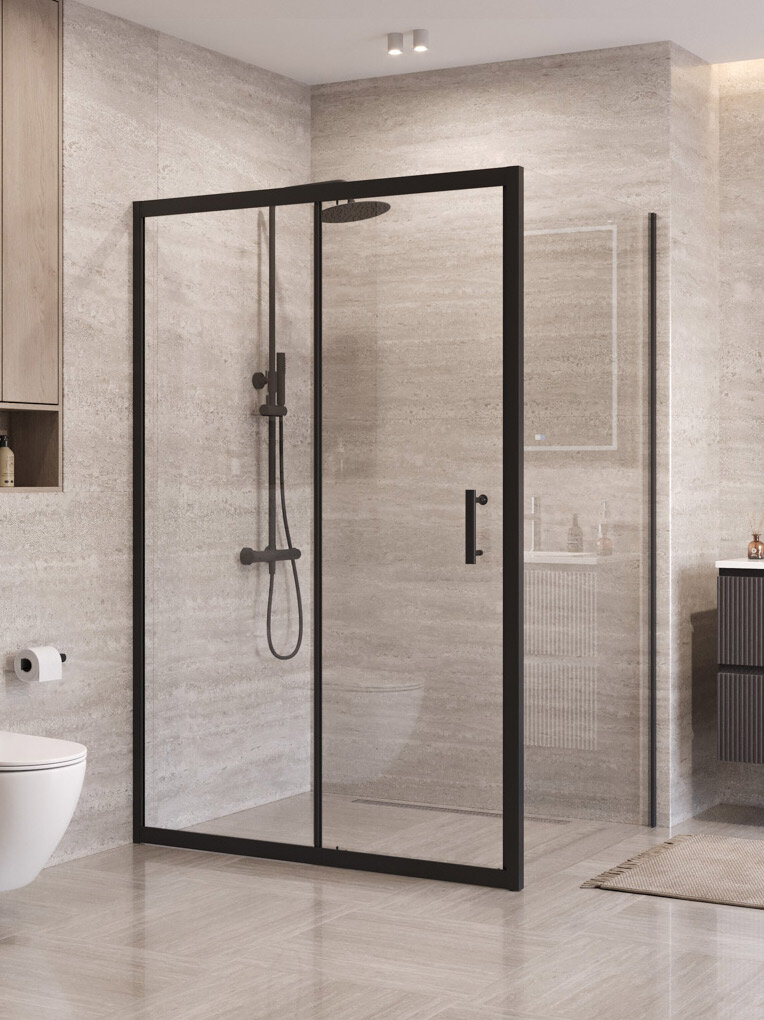 Душевой уголок BelBagno Формат (Uno) 195-AH-1-120/100-C профиль матовый черный, стекло прозрачное