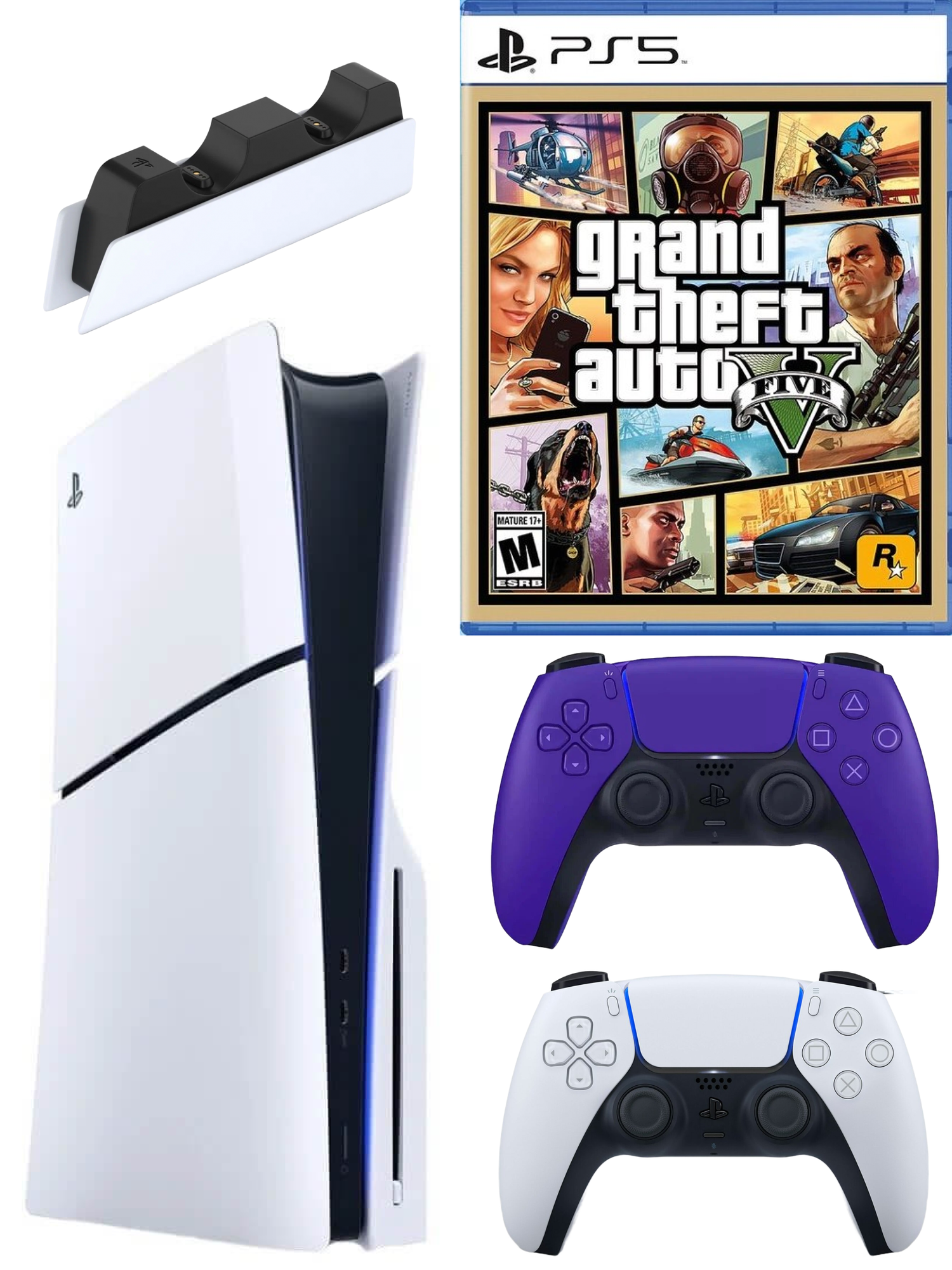 Игровая приставка Sony PS 5 Slim, 1ТБ(с дисководом) +2-ой геймпад+Зарядная станция + GTA 5