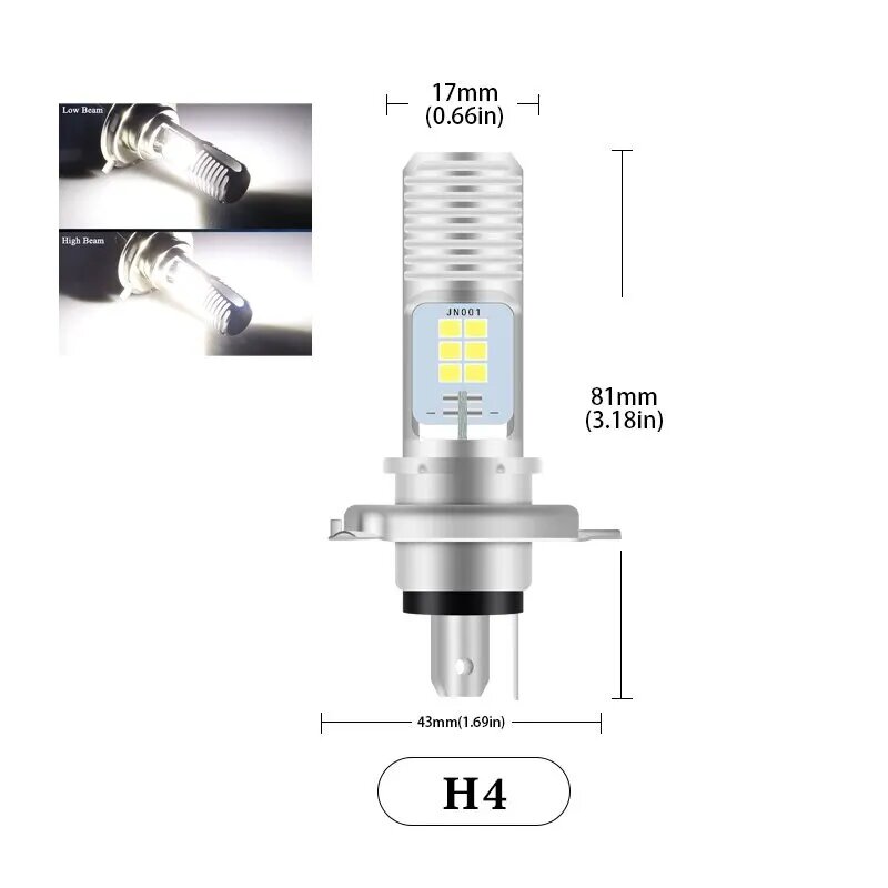 1 Шт. Светодиодная Лампа H4 BA20D H6 P15D Для Мотоцикла, 2835 12SMD, 6000K, Белый Свет, H4