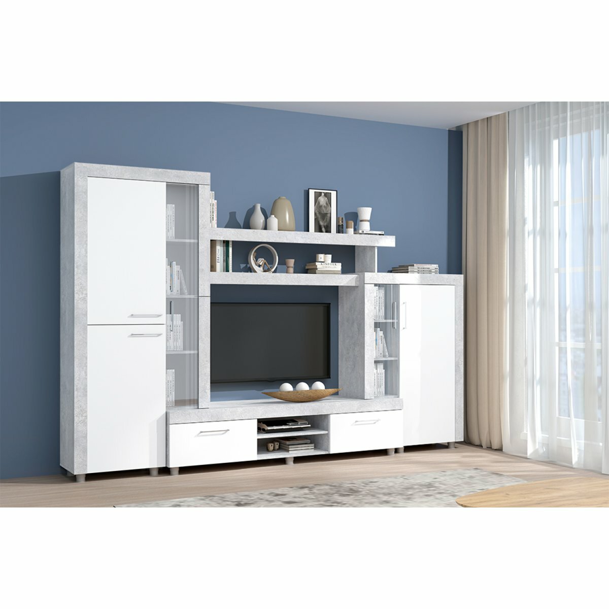 Гостиная "Аллегро-1" - Цемент Светлый/Белый