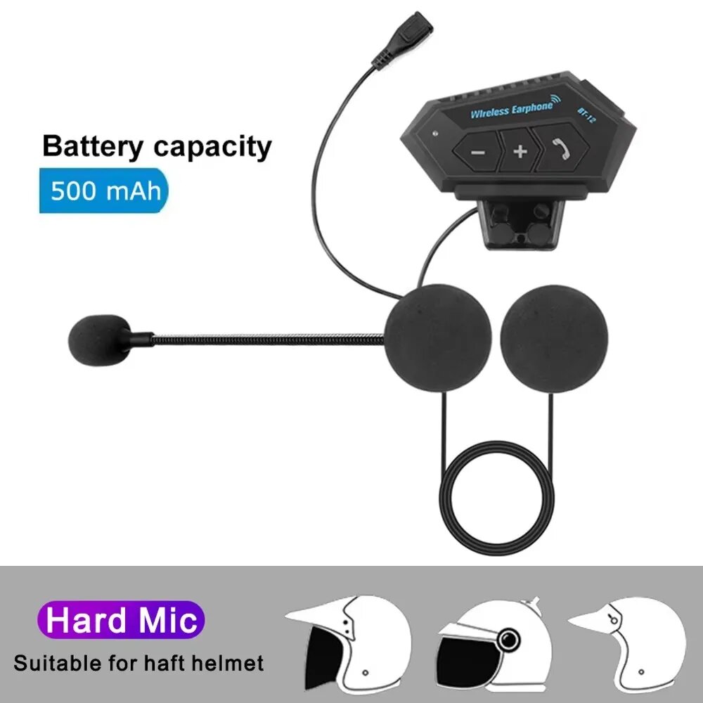 Bluetooth гарнитура для мотошлема BT-12, Half Face, 500mAh