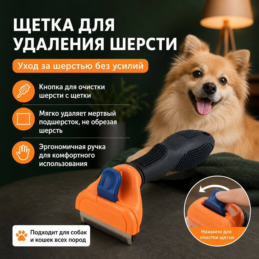 Профессиональная щетка для груминга собак, комфортный, снижает линьку