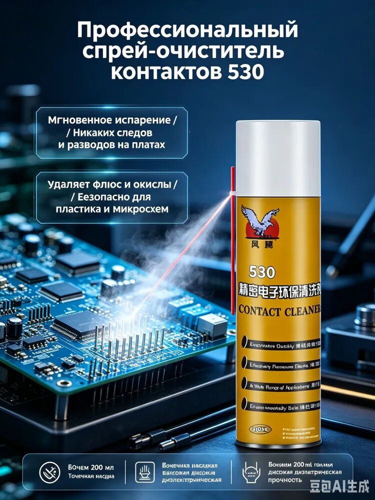 Очиститель контактов для электроники, спрей для очистки печатных плат и микросхем, быстросохнущий обезжириватель для удаления флюса и окислов, универсальный клинер для ремонта техники
