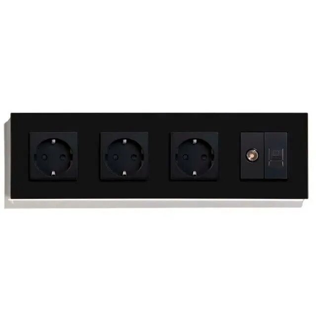 Розетка 3 поста с интернет/тв, CAT5e/TV, рамка 228х86мм стекло, цвет черный