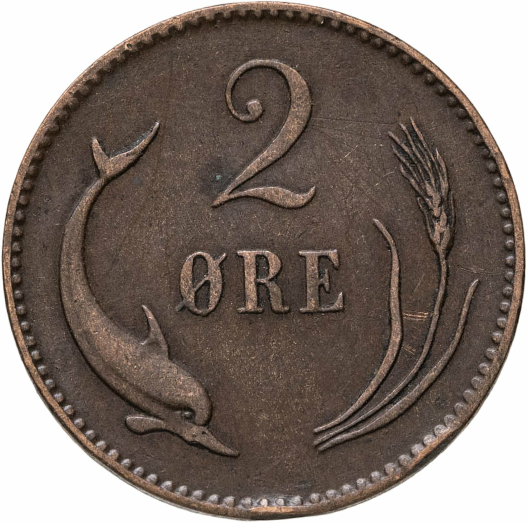 Дания 2 эре ore 1875, Бронза, в сохранности XF