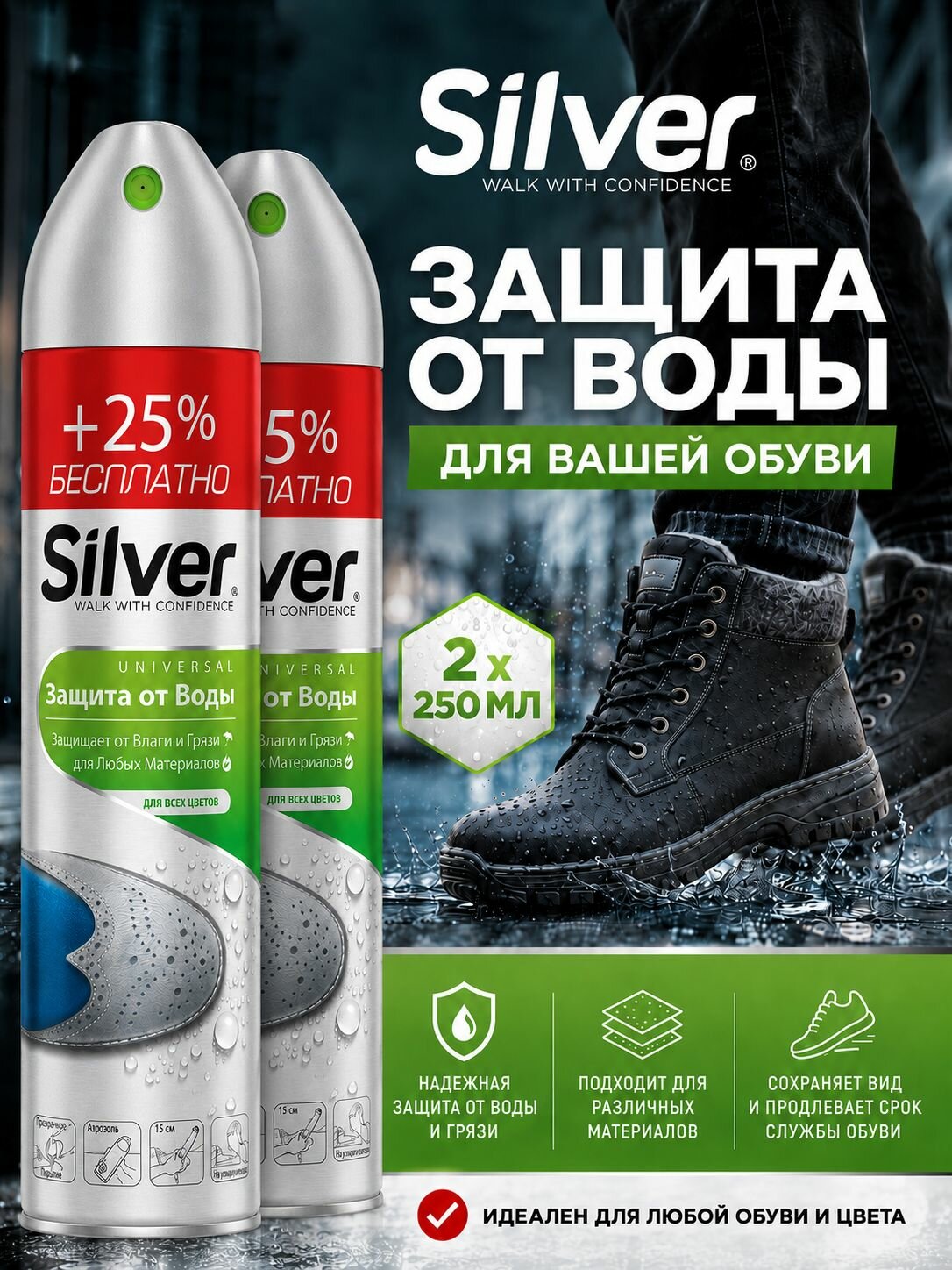 SILVER Пропитка водоотталкивающая для обуви для одежды защита от влаги