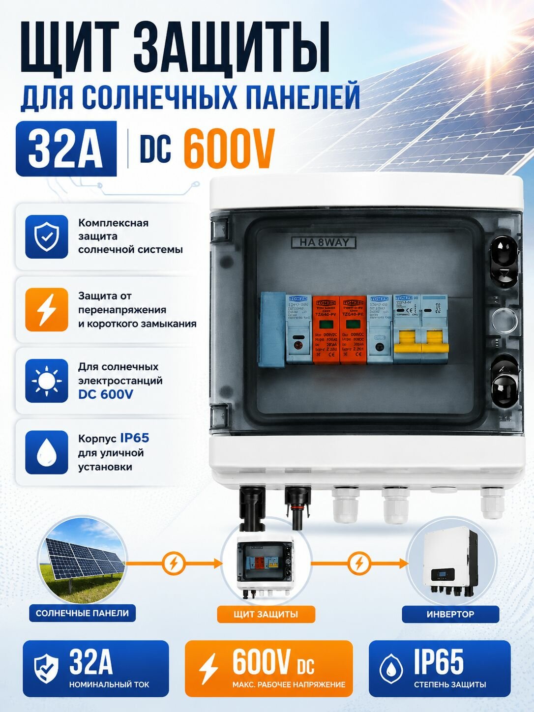 Щит защиты для солнечных панелей TOMZN 32A DC 600V