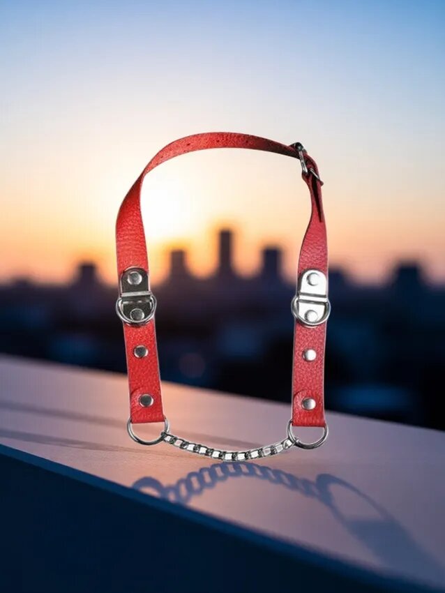 Кляп-трензель Sitabella 3095, натуральный, кожаный, с цепью, 30см, red
