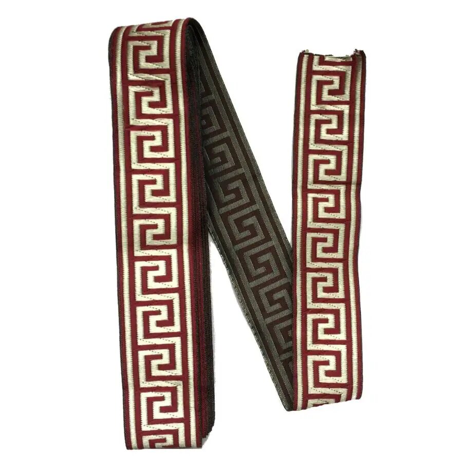 Полиэстеровая лента с греческим орнаментом, WINE RED, 10 ярдов