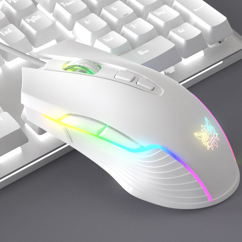 ONIKUMA CW905 Проводная игровая мышь с USB и RGB-подсветкой для ПК, офиса и домашнего использования - Белая