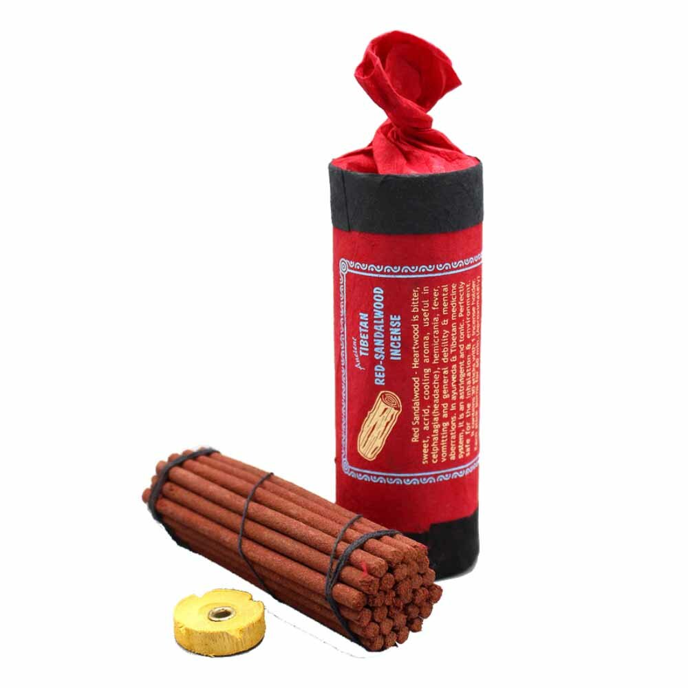 Ancient Tibetan RED-SANDALWOOD (тибетский красный сандал традиционные тибетские благовония ручной работы в тубусе), 30 палочек + подставка