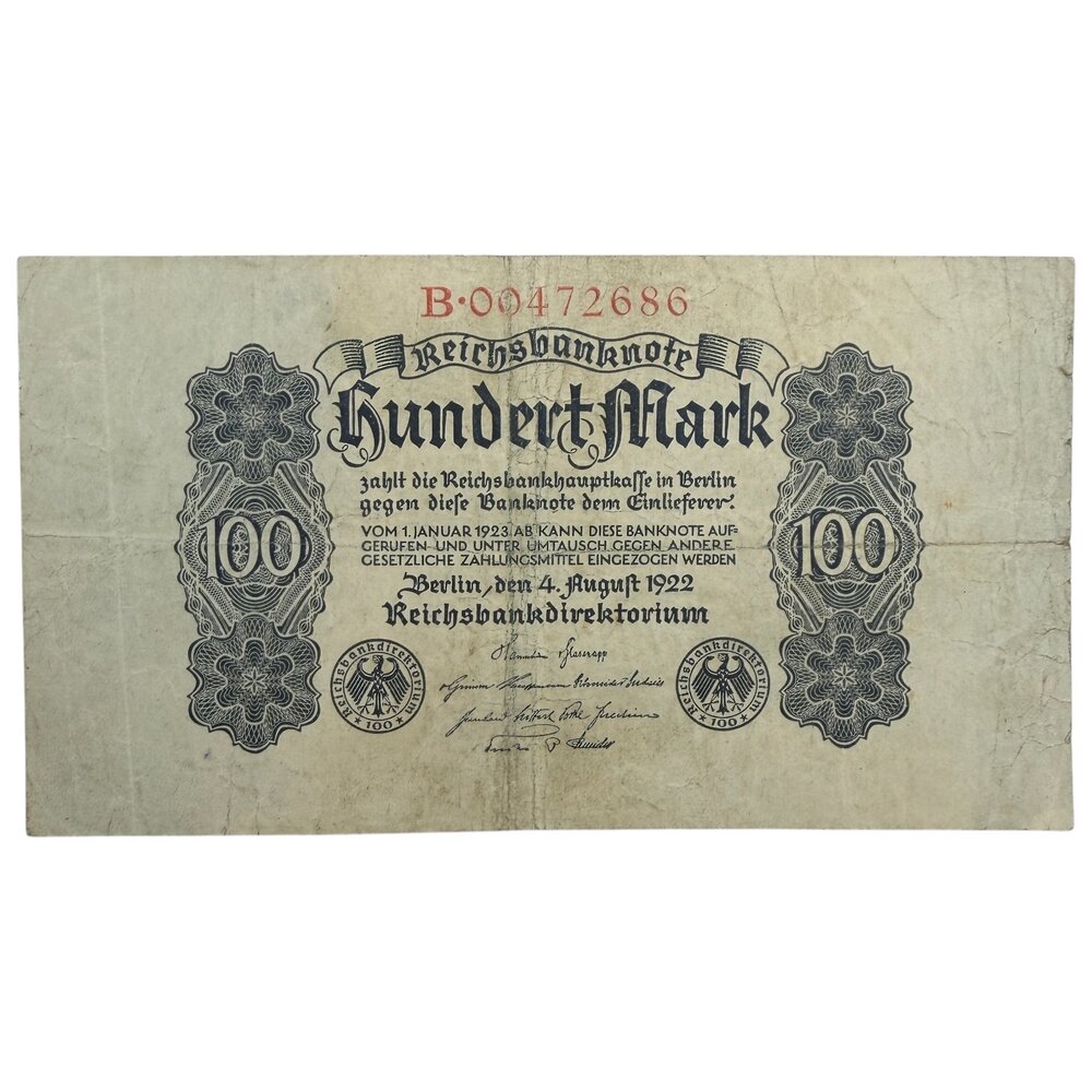 Веймарская республика (Германия) 100 марок 1922 г. (Серия B)