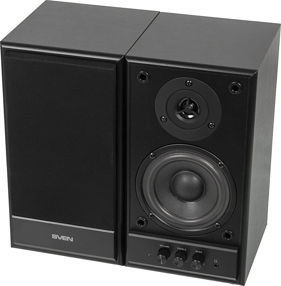 Колонки Sven SPS-702 черный, материал корпуса дерево, акустический тип 2.0, суммарная звуковая мощность 40Вт, питание от сети (SPS-702 BLACK SKIN)