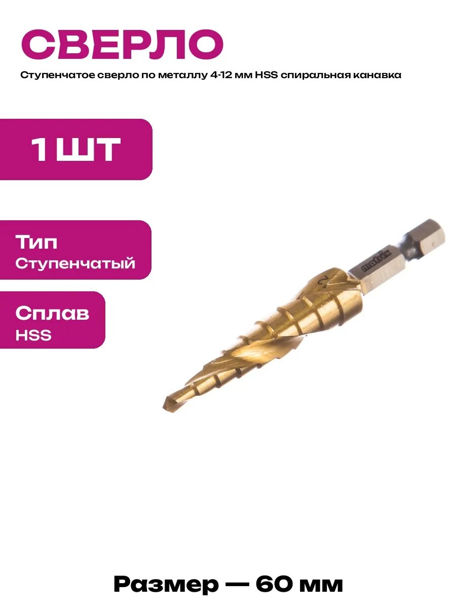 Сверло ступенчатое 4-12 мм конусное для дрели и стали HSS