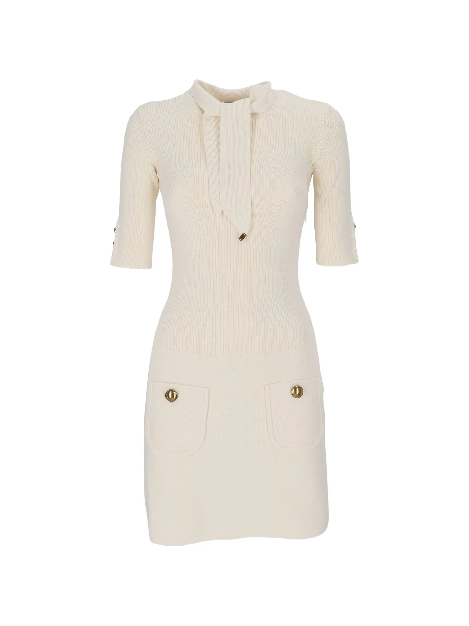 Платье Elisabetta Franchi Bow-detail ribbed-knit mini dress