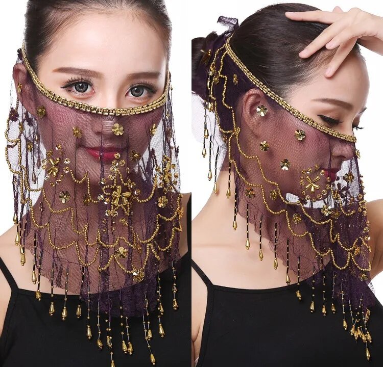 Маска для танца живота IDEASKY с блестками Фиолетовый, Purple