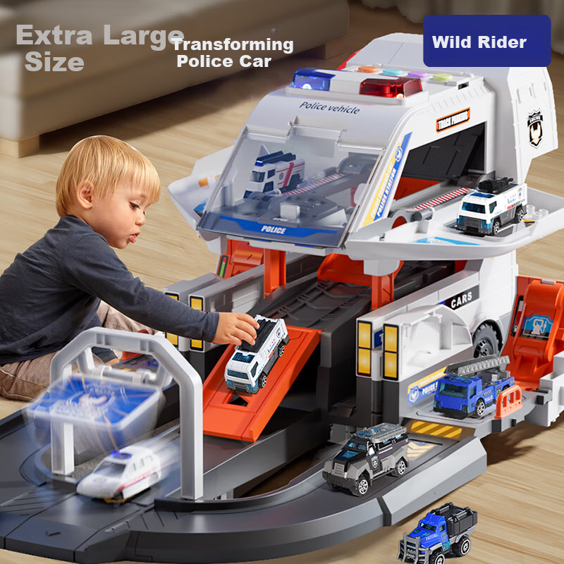 Игрушка-полицейская машина Кванъяциши для детей 3-6 лет, большая трансформируемая модель с 6 машинами Цвет：Трехслойная