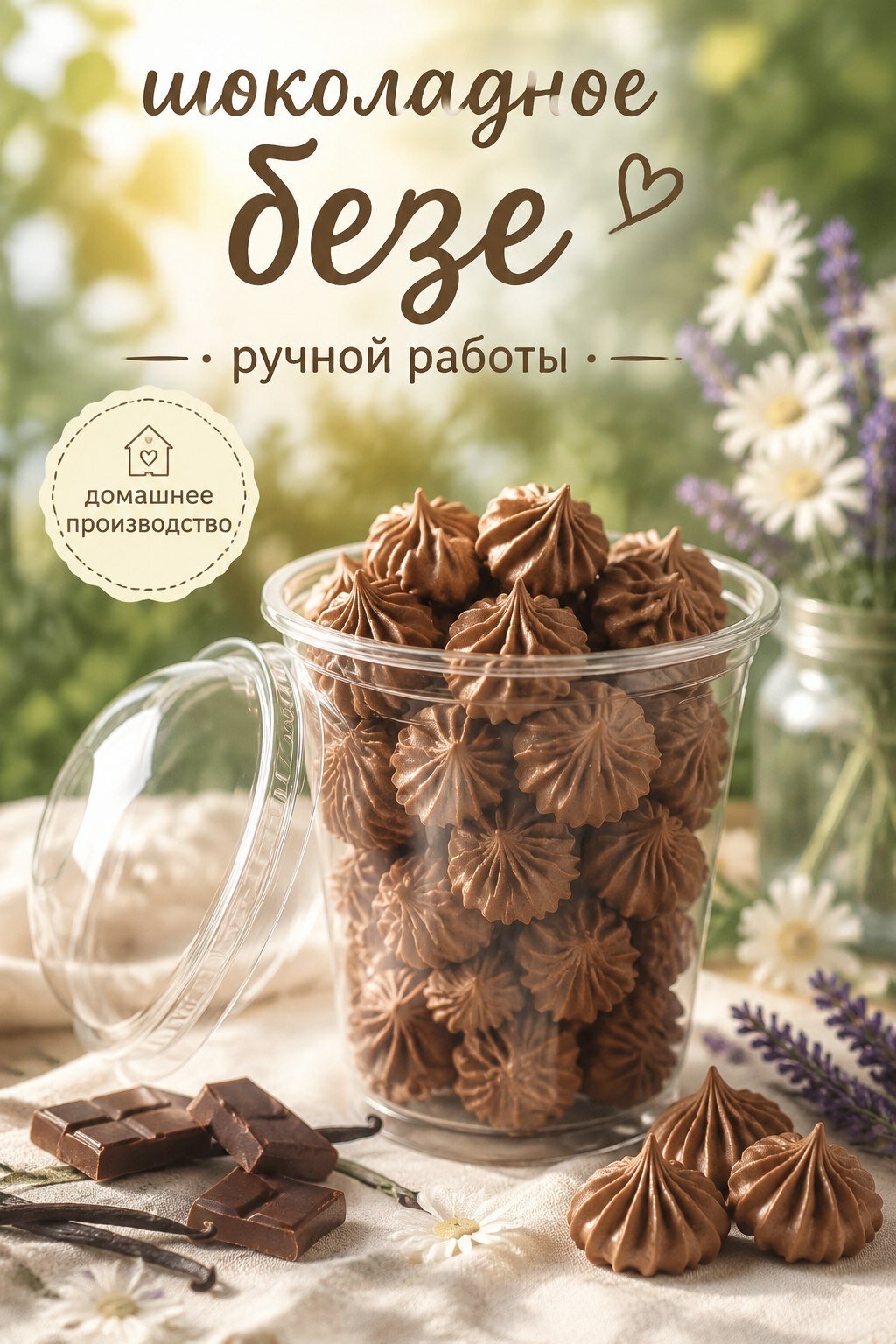 Безе хрустящее. Меренга шоколадная, десерт к чаю кофе