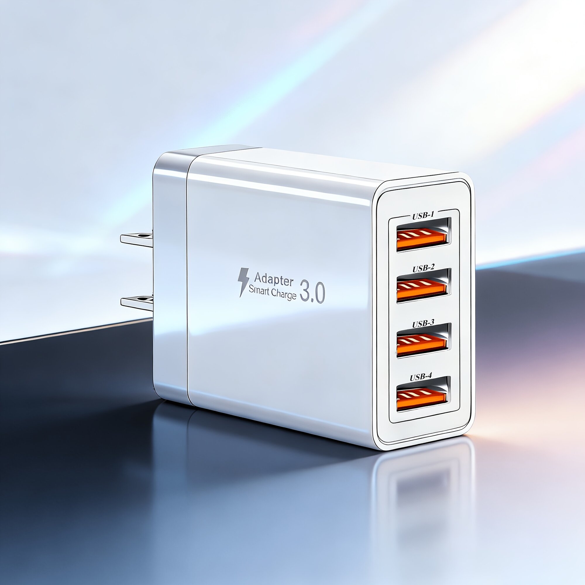 Сетевое зарядное устройство 4-в-1, белый корпус, USB-A, стандарт США, 1.81x2.17x1.18 дюйма