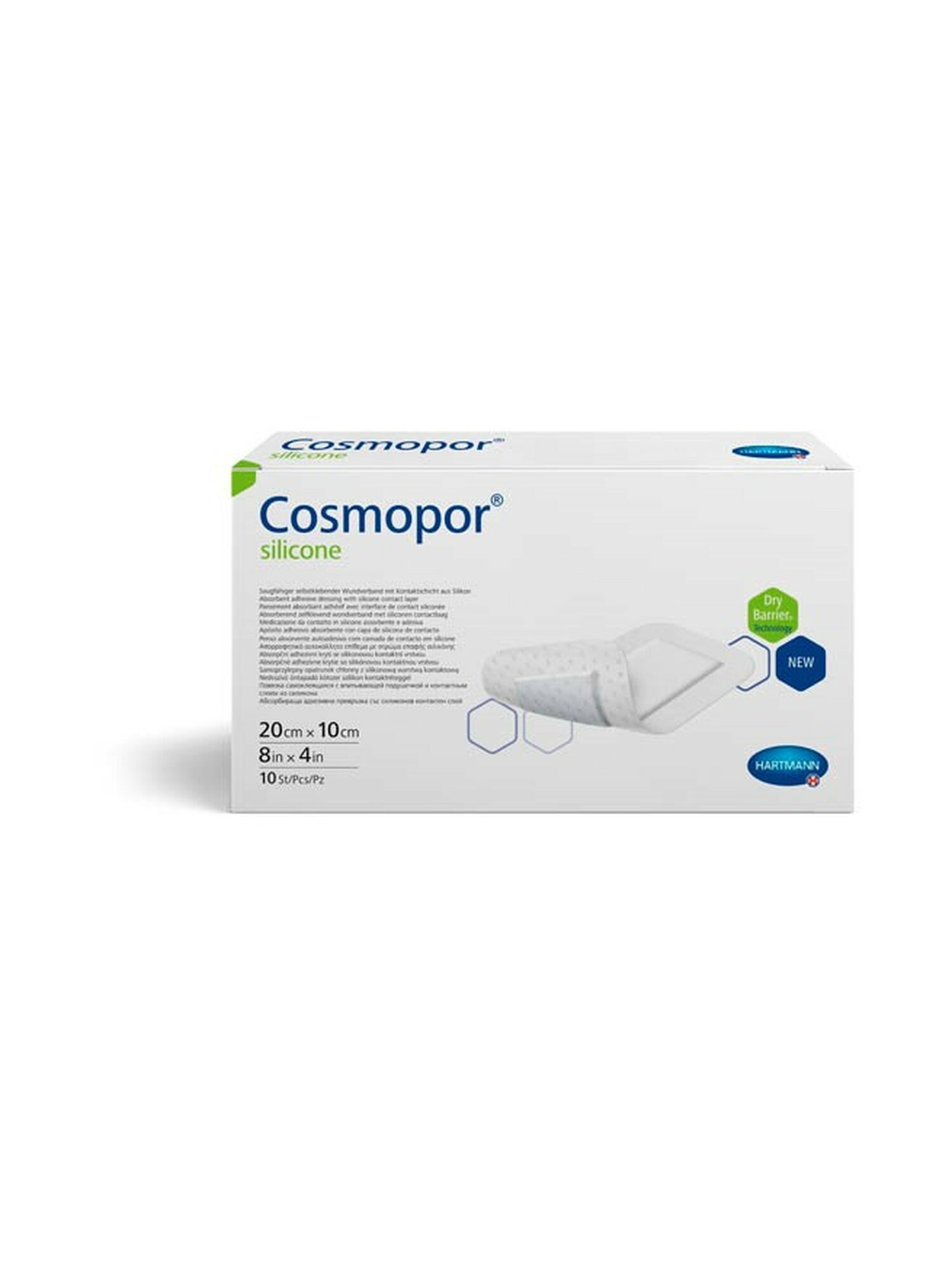 Повязка пластырного типа впитывающая С контактным слоем из силикона COSMOPOR SILICONE/космопор силикон 20Х10СМ N10