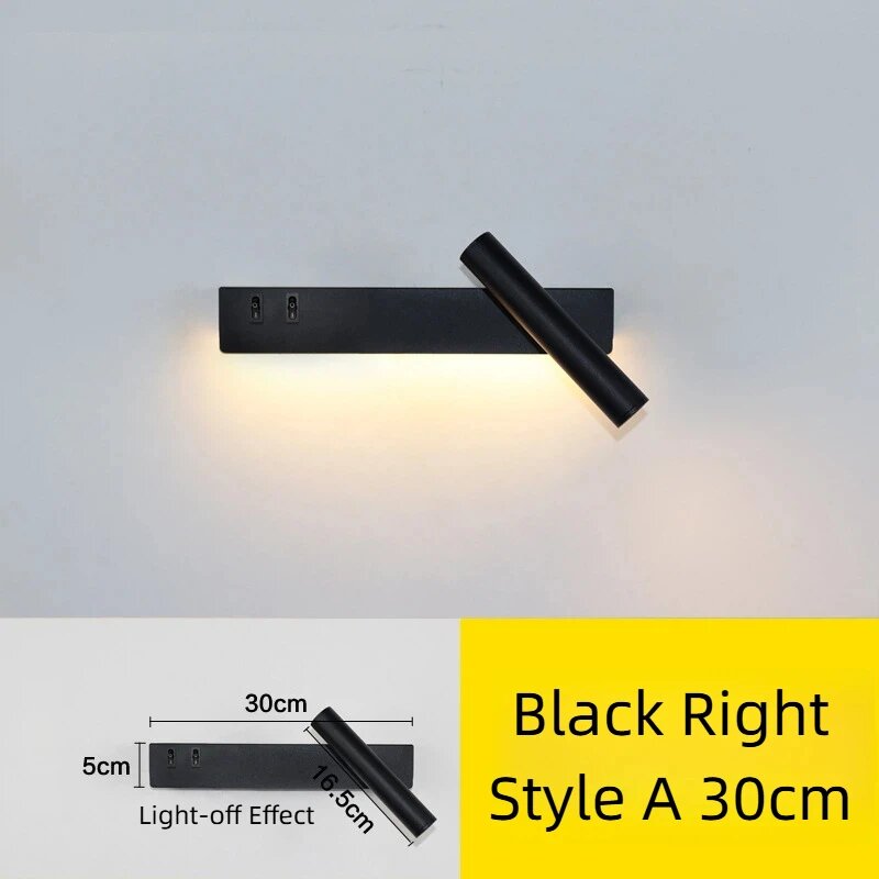 Черный поворотный настенный светильник A-30cm Black R