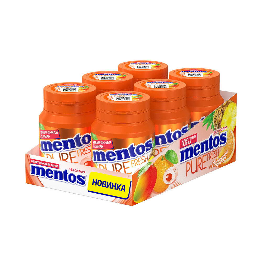Жевательная резинка Mentos Pure Fresh вкус Тропические Фрукты, 6 шт по 54 г