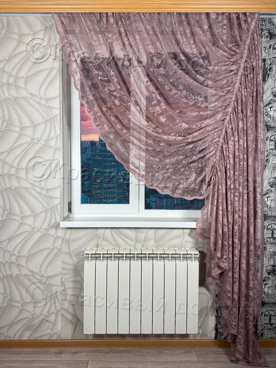 Тюль "Красивый дом 46" мрамор длинный пудровый (R) правый 290x260см