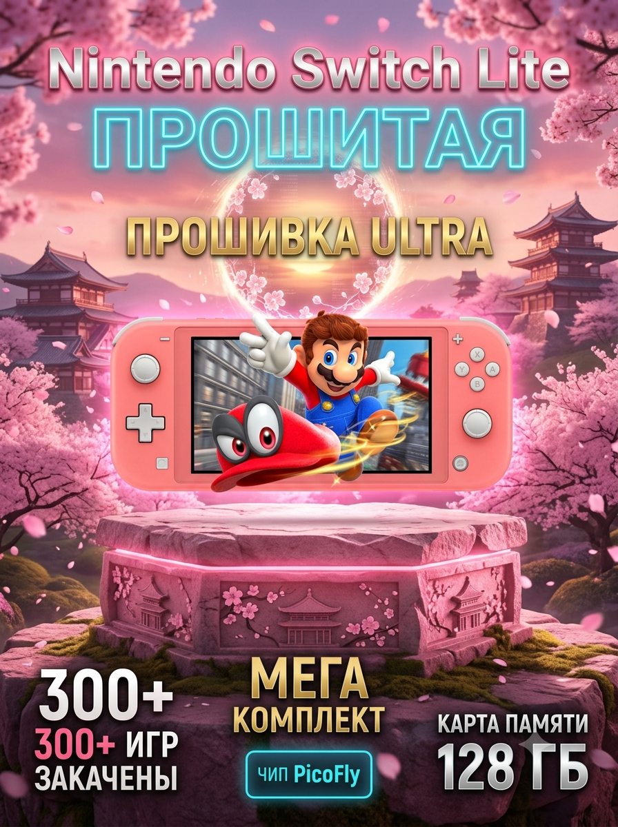 Новая Nintendo Switch Lite 128Gb (чип PicoFly), прошивка ULTRA, розовый