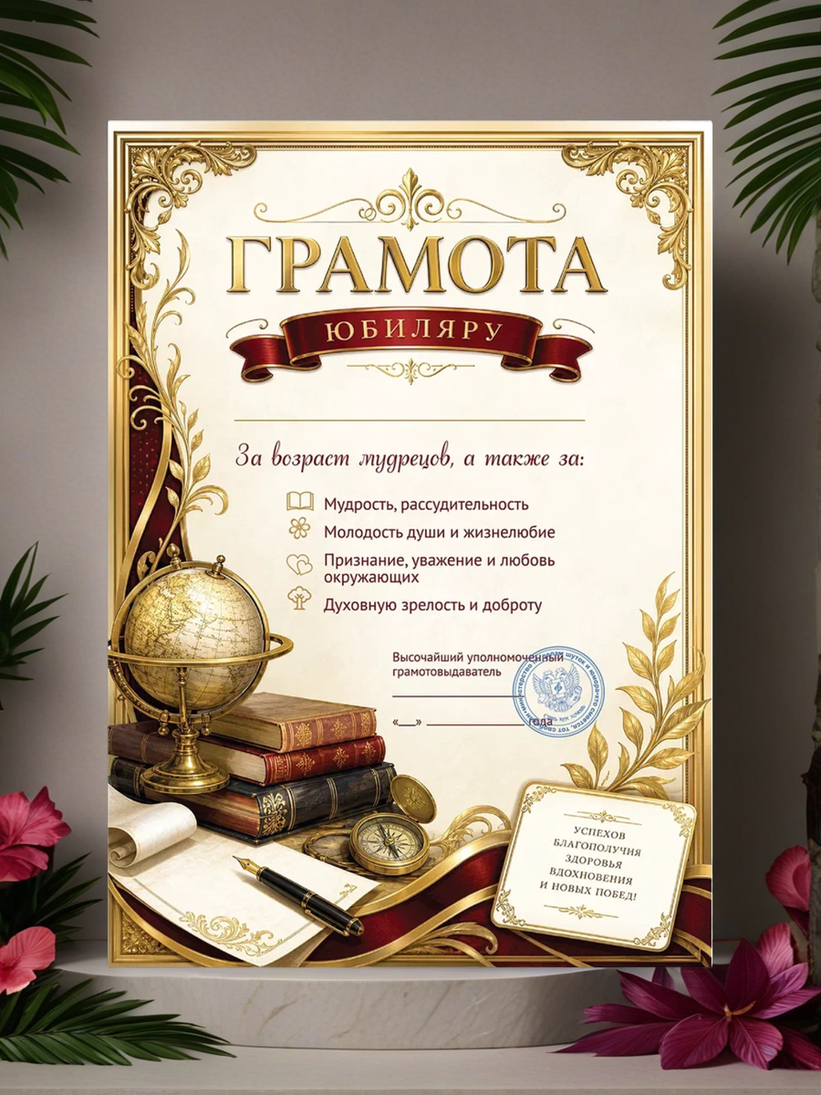 Грамота Филькина Грамота "Юбиляр", шуточный подарок, картон, А4, 30x21 см — фото 1