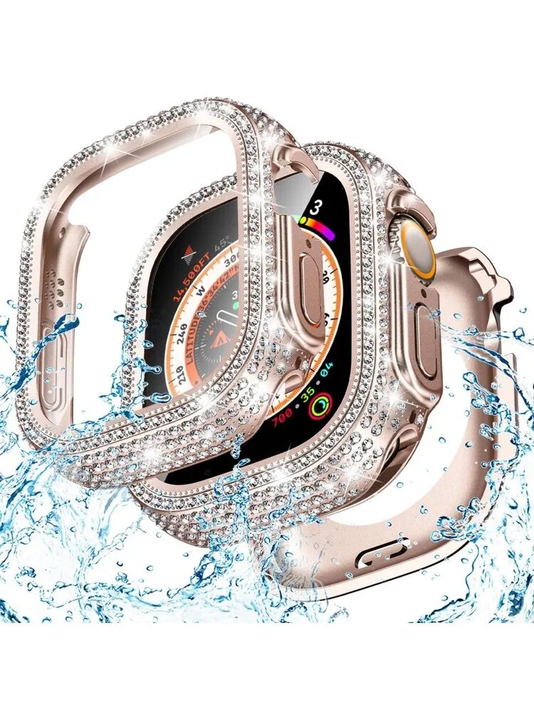 Защитный чехол бампер для Apple Watch Ultra 1 и 2 49 мм, с противоударными свойствами, Функция хранителя экрана, твердая оболочка, со стразами