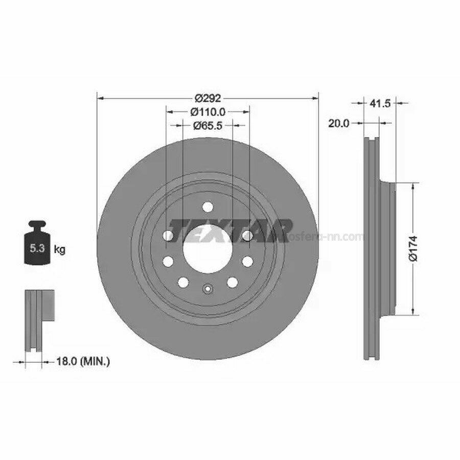 TEXTAR 92118403 Диск тормозной задний с покрытием PRO CADILLAC/CHEVROLET/FERRARI/FIAT/HOLDEN/OPEL/SAAB/V TEXTAR 92118403