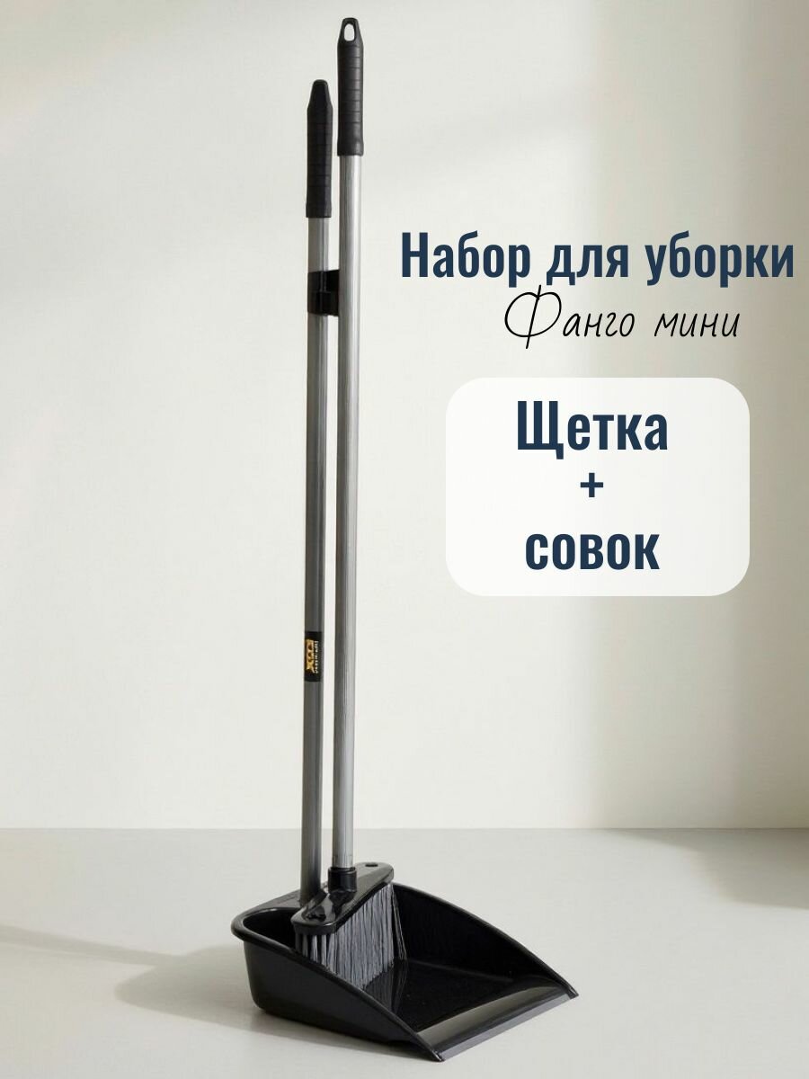 Набор для уборки, щетка и совок с длинной ручкой Хозтоварищ