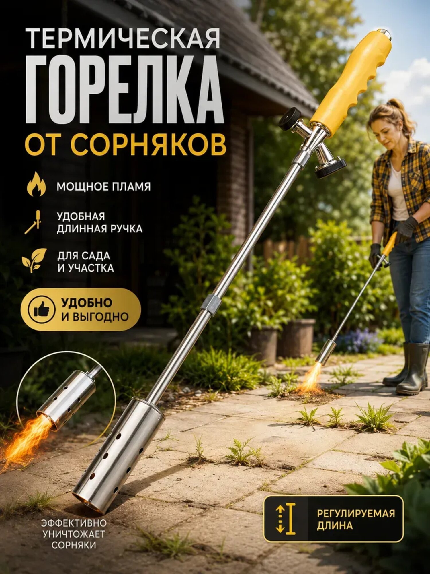 Газовая горелка для выжигания сорняков, телескопическая, 79 см, природный газ, Горелки