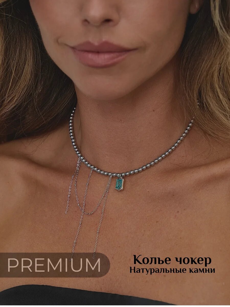 Колье, горный хрусталь, гематит