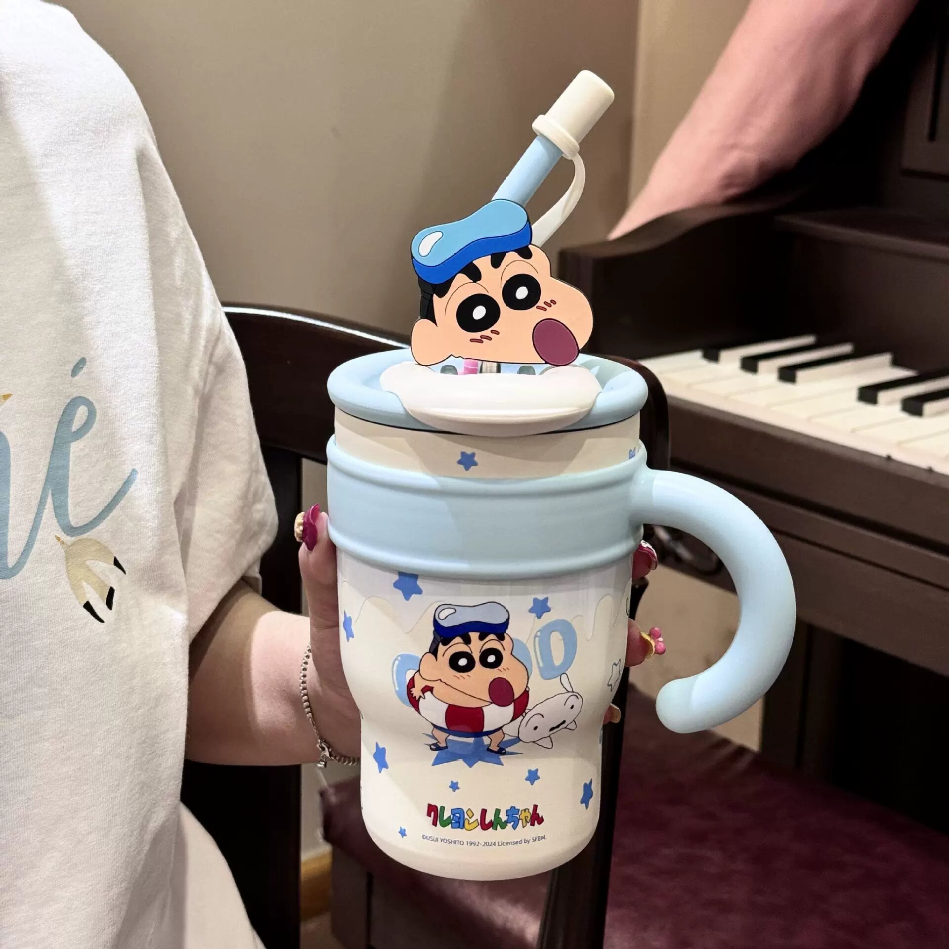 Синяя кружка Shin Chan с соломкой, 700 мл, для женщин и мужчин