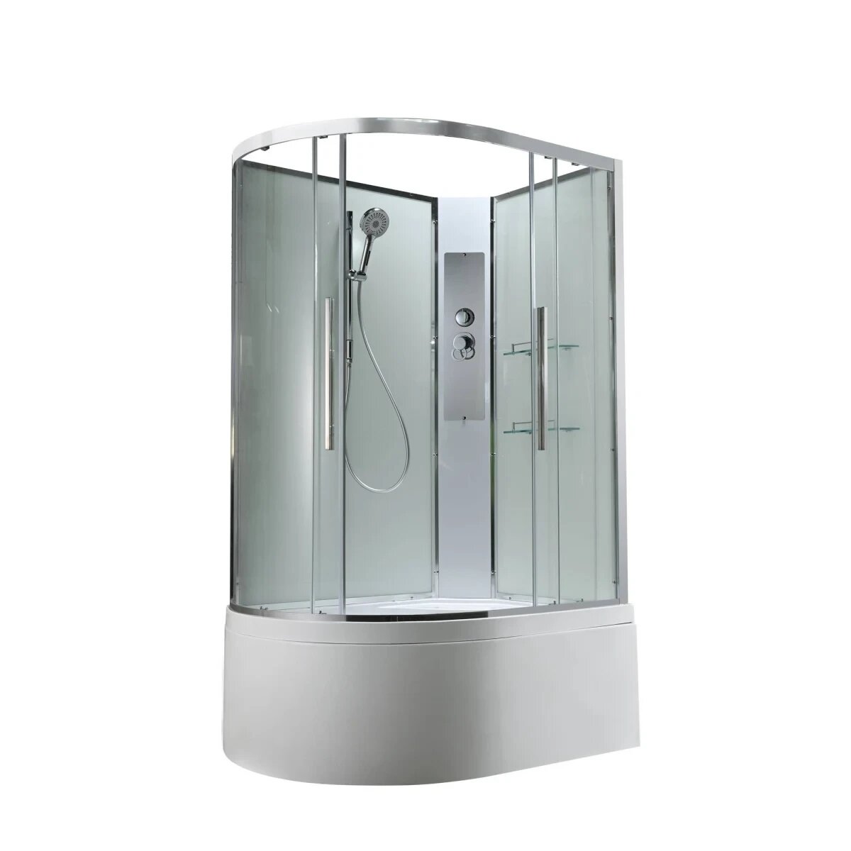 Душевая кабина AvaCan EM5812RNT без крыши прозрачная, 120x80x208 см, асимметричная, высокий поддон, профиль алюминий