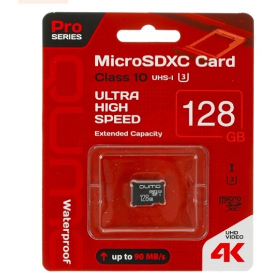 Карта памяти QUMO MicroSDXC 128Gb 90/70 МБ/с UHS-I (QM128GMICSDXC10U3NA)