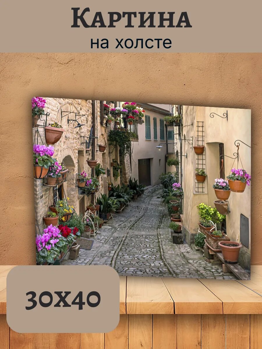 Картина Италия Italy 40x30 цветущая улочка старинный город