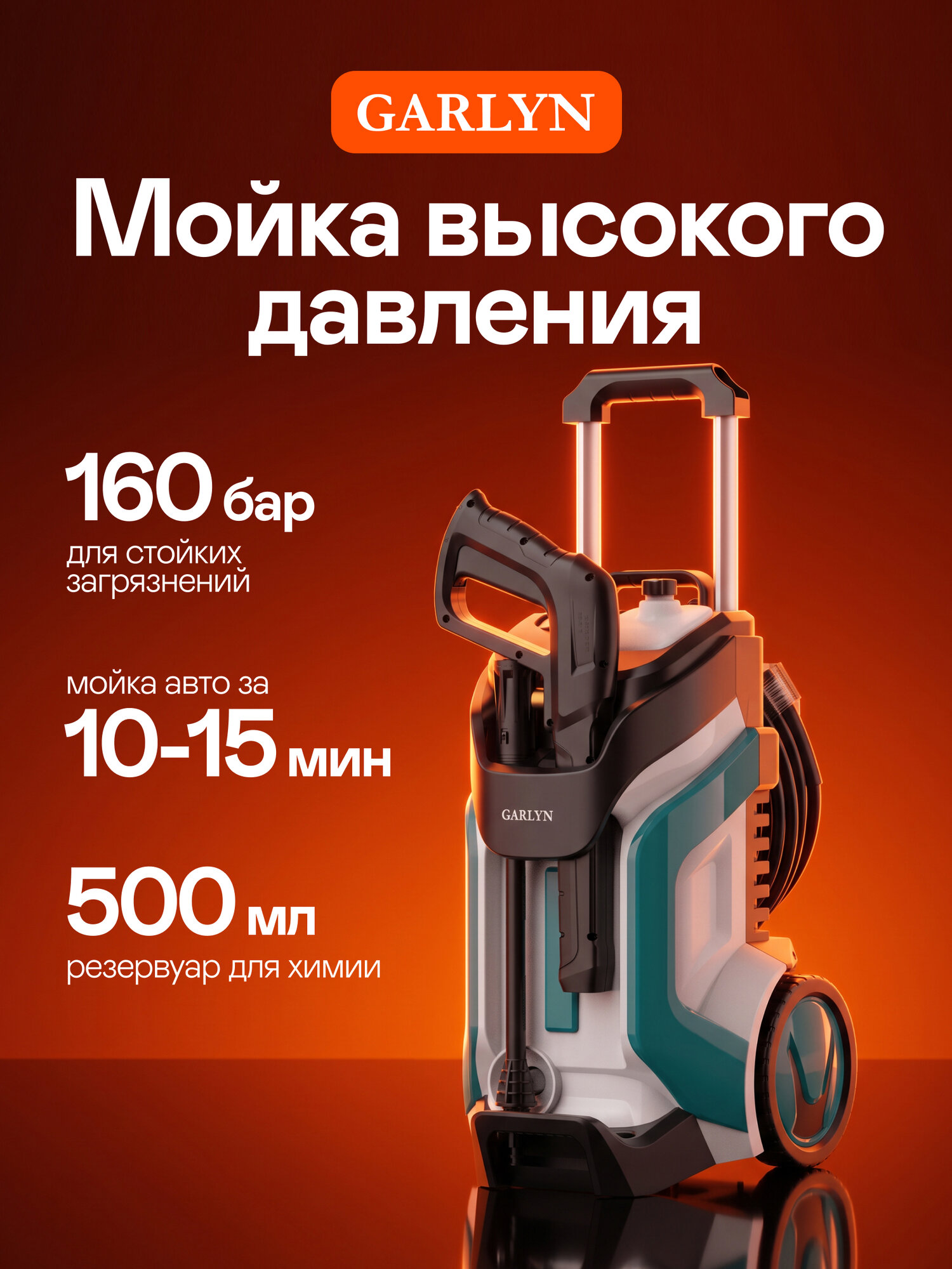 Мойка высокого давления GARLYN CW-2000. Для автомобиля. Давление 160 бар.